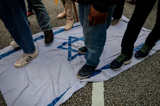 Demonstrators Seen Stepping On Israeli Flag Editorial Stock Photo ...