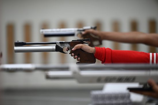 Participants Seen Shooting Competition Noida Stadium Editorial Stock ...