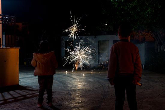 Two Children Watch Firecracker Go Off Editorial Stock Photo - Stock ...