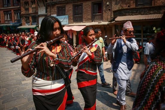 Devotees Play Flutes While Marching Around Editorial Stock Photo ...