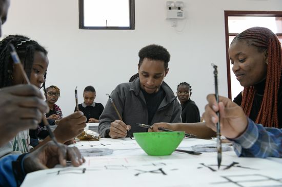 Kenyan Students Write Chinese Calligraphy During Editorial Stock Photo ...