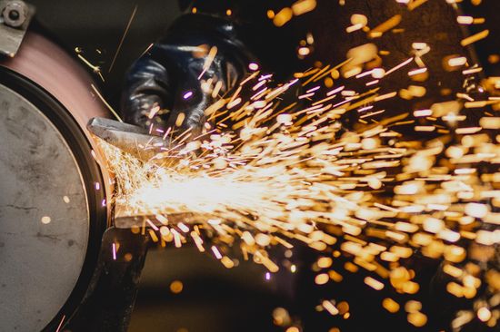 Sparks Spraying While Grinding Piece Metal Editorial Stock Photo ...