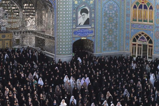 Iranian Muslims Pray Under Portrait Irans Editorial Stock Photo - Stock ...