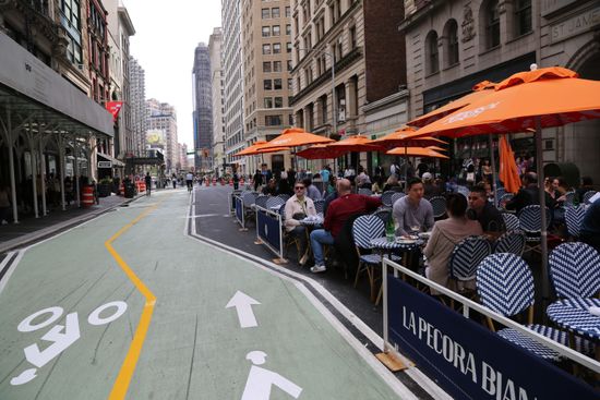 People Dine On Carfree Section Broadway Editorial Stock Photo - Stock ...