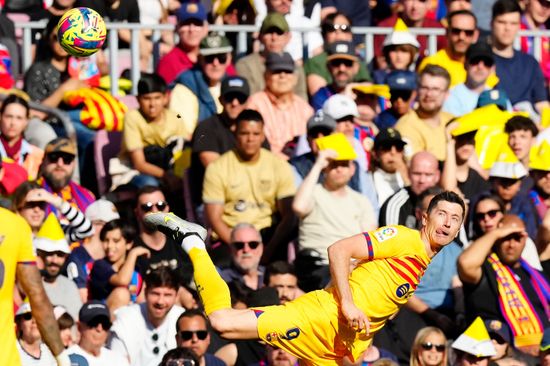 Barcelonas Striker Robert Lewandowski Action During Editorial Stock ...