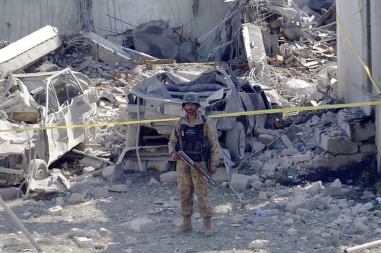 Soldier Stands Guard Damaged Compound Counterterrorism Editorial Stock ...