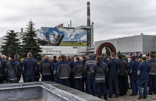 Workers Gather Near Memorial Chernobyl Power Editorial Stock Photo ...