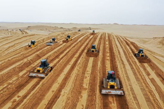 Aerial Photo Shows Excavators Flatten Sand Editorial Stock Photo ...