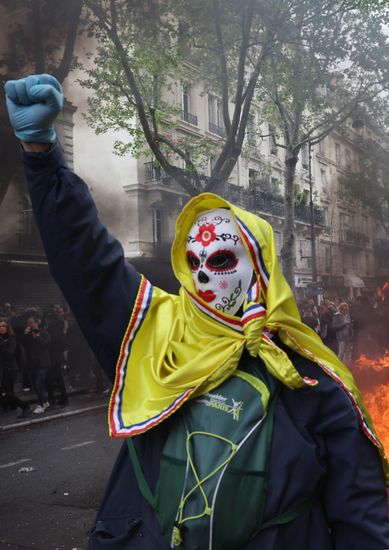 Masked Demonstrator Raises His Fist Front Editorial Stock Photo - Stock ...
