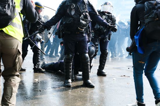 Police Officers Helping One Their Injured Editorial Stock Photo - Stock ...