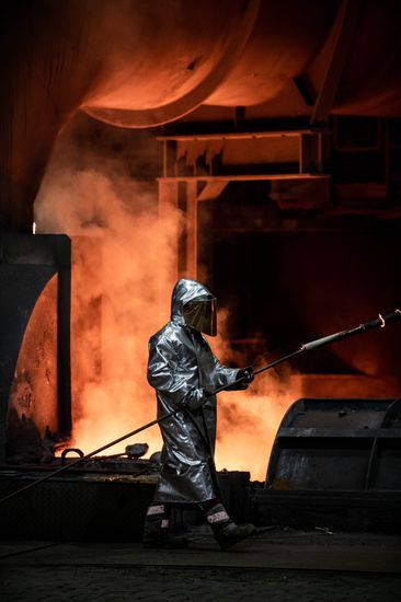 Steelworker Takes Sample Blast Furnace Thyssenkrupp Editorial Stock ...