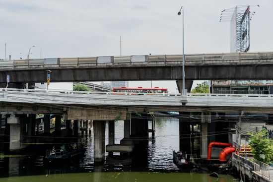 Public Bus Sits On Bridge Above Editorial Stock Photo - Stock Image ...