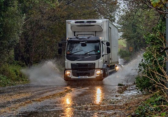Lorry Makes Way Through Heavy Rain Editorial Stock Photo - Stock Image ...