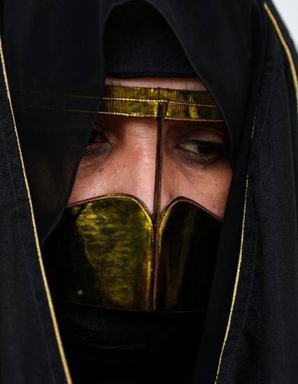 Emirati Woman Wears Traditional Mask While Editorial Stock Photo ...