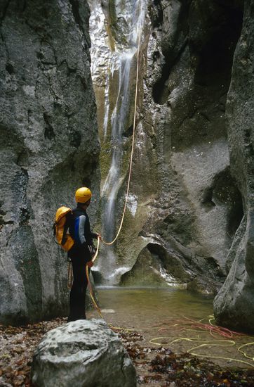 Model Released Man Abseiling Whilst Canyoning Editorial Stock Photo ...