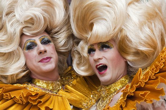 Two Drag Queens Huge Blonde Wigs Editorial Stock Photo - Stock Image ...