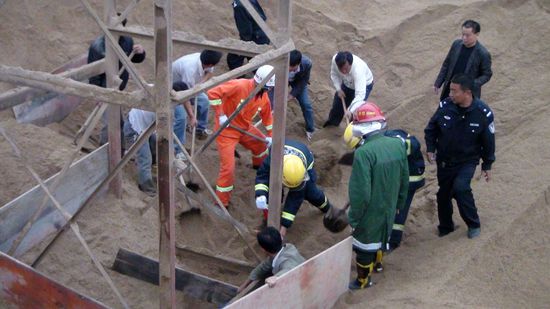 Firefighters Work Dig Free Trapped Worker Editorial Stock Photo - Stock ...