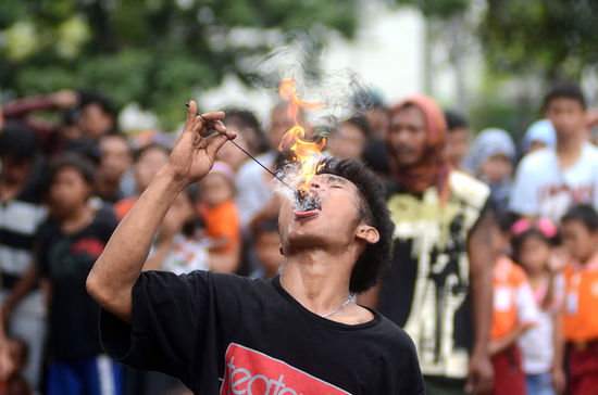 Man Breathing Fire During Performance Editorial Stock Photo - Stock ...