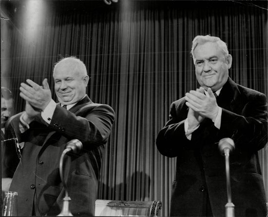 Russian Premiers Nikolai Bulganin Nikita Kruschev Editorial Stock Photo ...