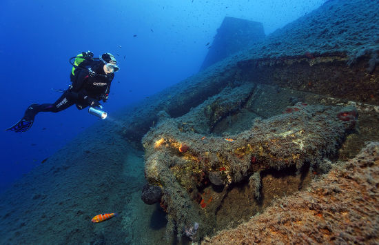 Scuba Diver Torch Looking Ships Anchor Editorial Stock Photo - Stock ...