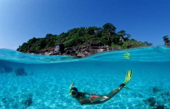 Model Released Snorkeling Near Tropical Island Editorial Stock Photo ...