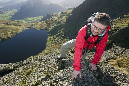 Man Scrambling On Pavey Ark Lake Editorial Stock Photo - Stock Image ...