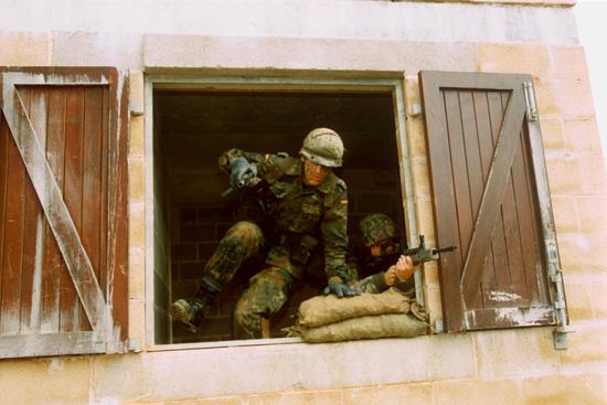 Armed German Soldier Jumping Out Window Editorial Stock Photo - Stock ...