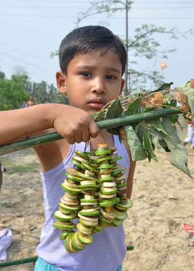 Boy Hold Garland Made Vegetables Offering Editorial Stock Photo - Stock ...