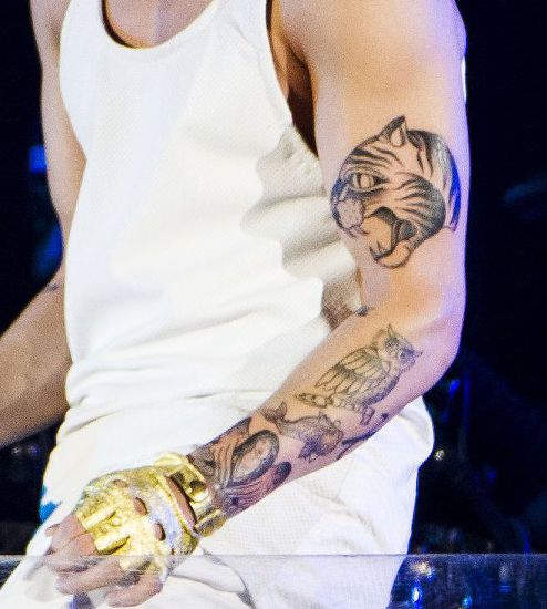 Justin Bieber Tiger Tattoo Close Up