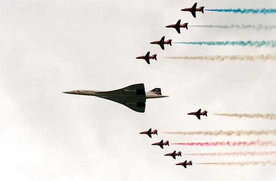 Fly Past By Concorde Red Arrows Editorial Stock Photo - Stock Image ...