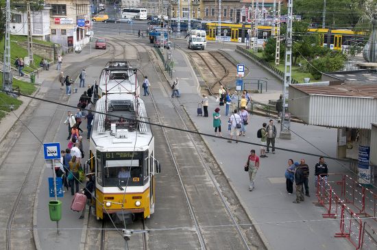 Busy Tram Terminal On Buda Side Editorial Stock Photo - Stock Image ...