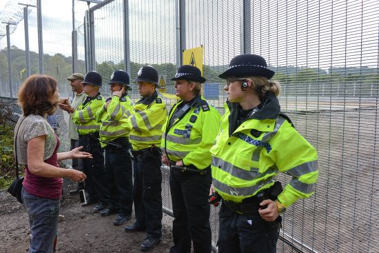 Police Guarding Perimeter Fence Gate Drill Editorial Stock Photo ...