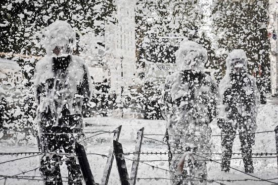Firefighters Spray Riot Police Water Foam Editorial Stock Photo - Stock ...
