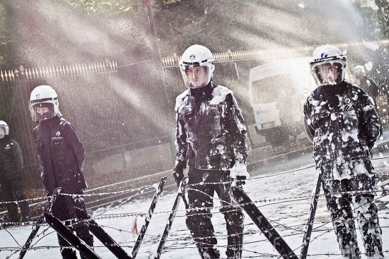 Firefighters Spray Riot Police Water Foam Editorial Stock Photo - Stock ...