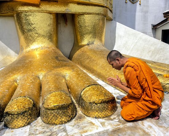 Model Released Monk Praying Feet Golden Editorial Stock Photo - Stock ...