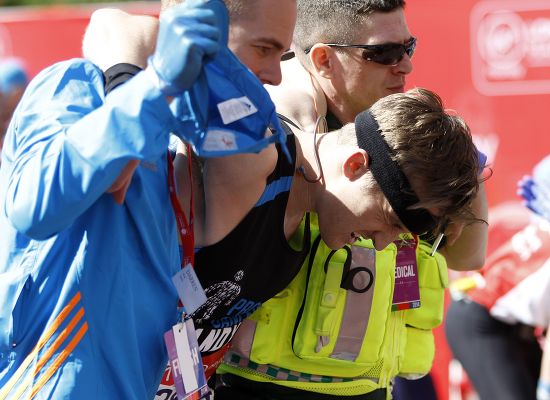 Exhausted Athlete Having Finished Race Helped Editorial Stock Photo ...