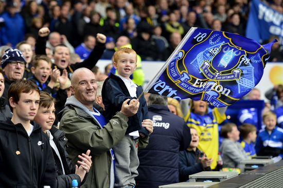 Everton Fans Wave Flags Before Kick Editorial Stock Photo - Stock Image ...