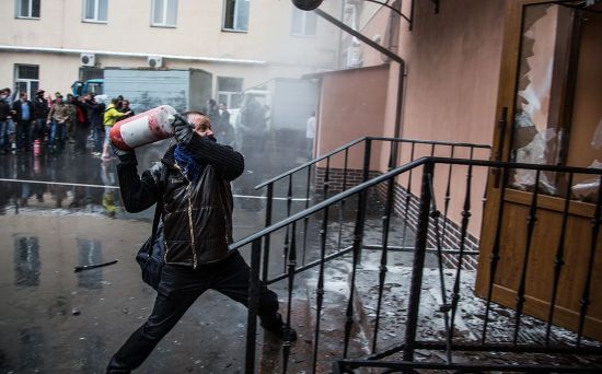 Protester Throws Fire Extinguisher Pro Russian Editorial Stock Photo ...