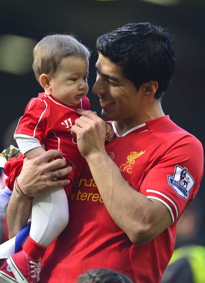 Liverpools Luis Suarez Tickles His Baby Editorial Stock Photo - Stock ...