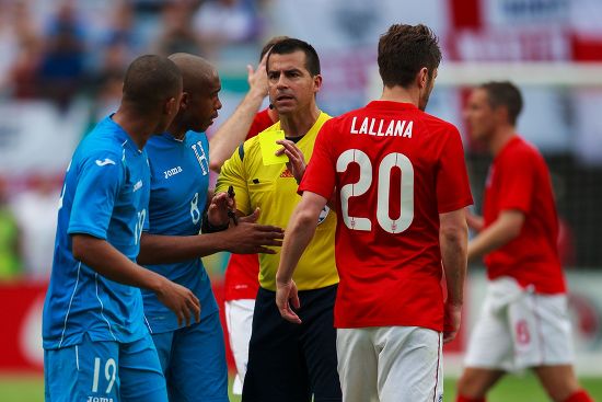 Referee Ricardo Salazar Shows Luis Garrido Editorial Stock Photo ...