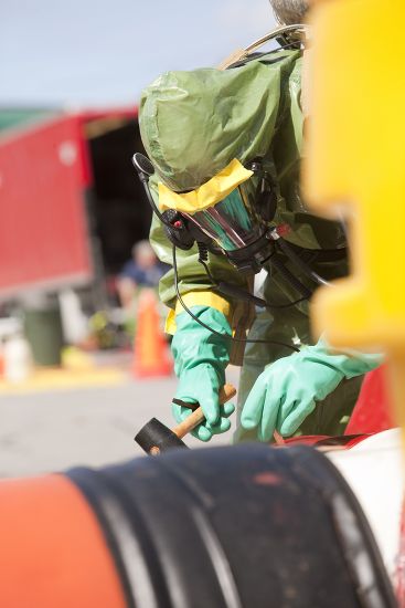Model Released Hazmat Firefighter Plugging Drum Editorial Stock Photo ...
