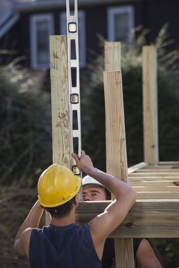 Model Released Hispanic Carpenters Using Level Editorial Stock Photo ...
