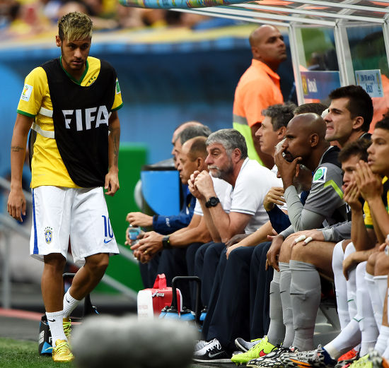 Brazils Injured Neymar L Walks Bench Editorial Stock Photo - Stock ...