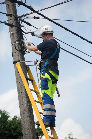 Cable Television Installation Engineer Working Telegraph Editorial ...