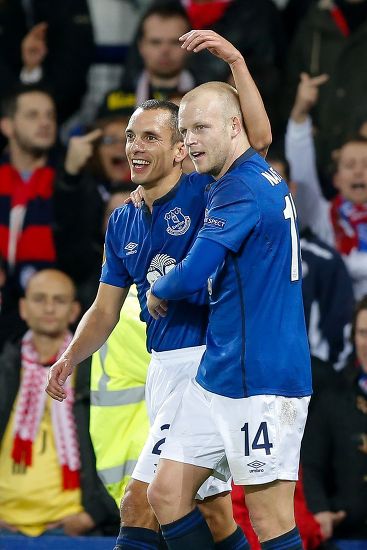 Leon Osman Everton Celebrates Steven Naismith Editorial Stock Photo ...
