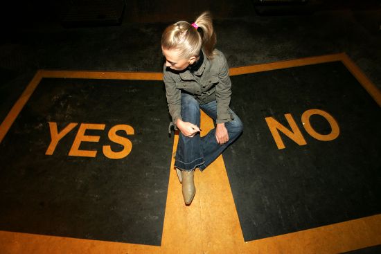 Woman On Yes No Floor Sign Editorial Stock Photo - Stock Image ...