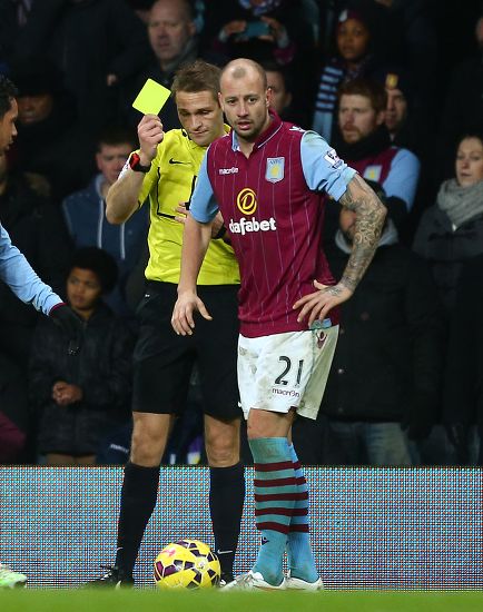 Referee Craig Pawson Shows Alan Hutton Editorial Stock Photo - Stock ...