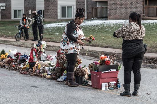 Mourner Lays Flower Site Mike Browns Editorial Stock Photo Stock