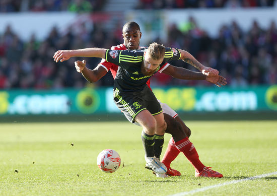 Middlesbroughs Adam Clayton Battles Nottingham Forests Editorial Stock ...