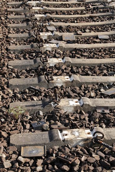 Row Concrete Railway Sleepers Dismounted Tracks Editorial Stock Photo ...